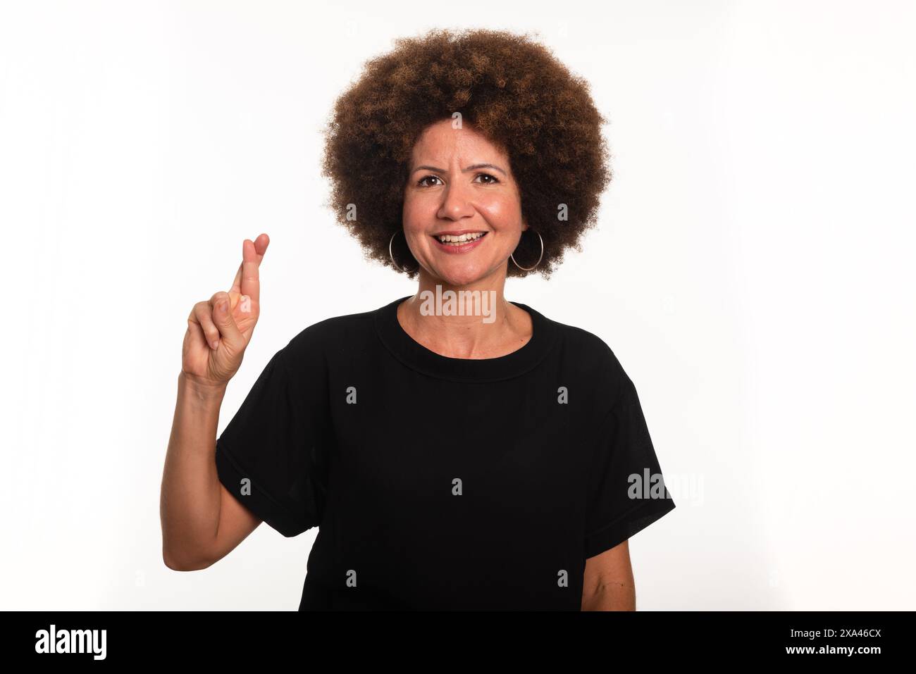 Female interpreter of the Brazilian sign language, Libras, making the ...