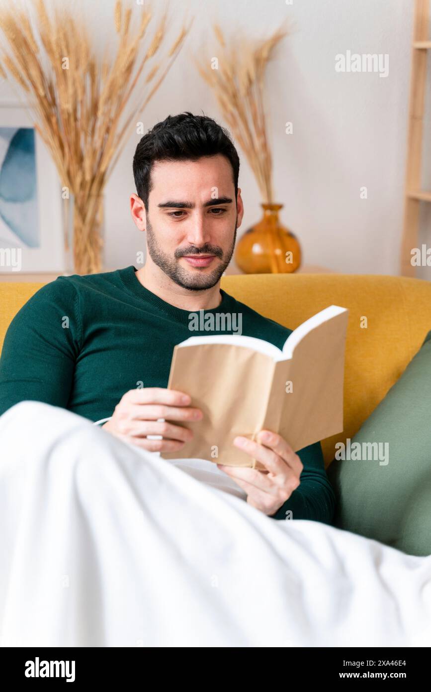 Man reading book on sofa hi-res stock photography and images - Alamy