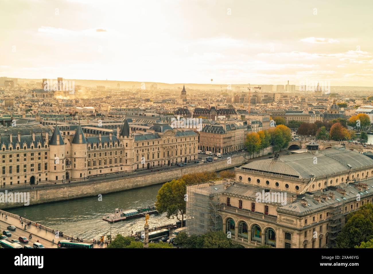Aerial view of Paris with the Seine River at sunset Stock Photo - Alamy