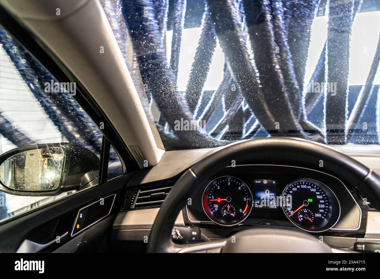 Car in an automatic car wash, car wash line, drying, with hot air and ...