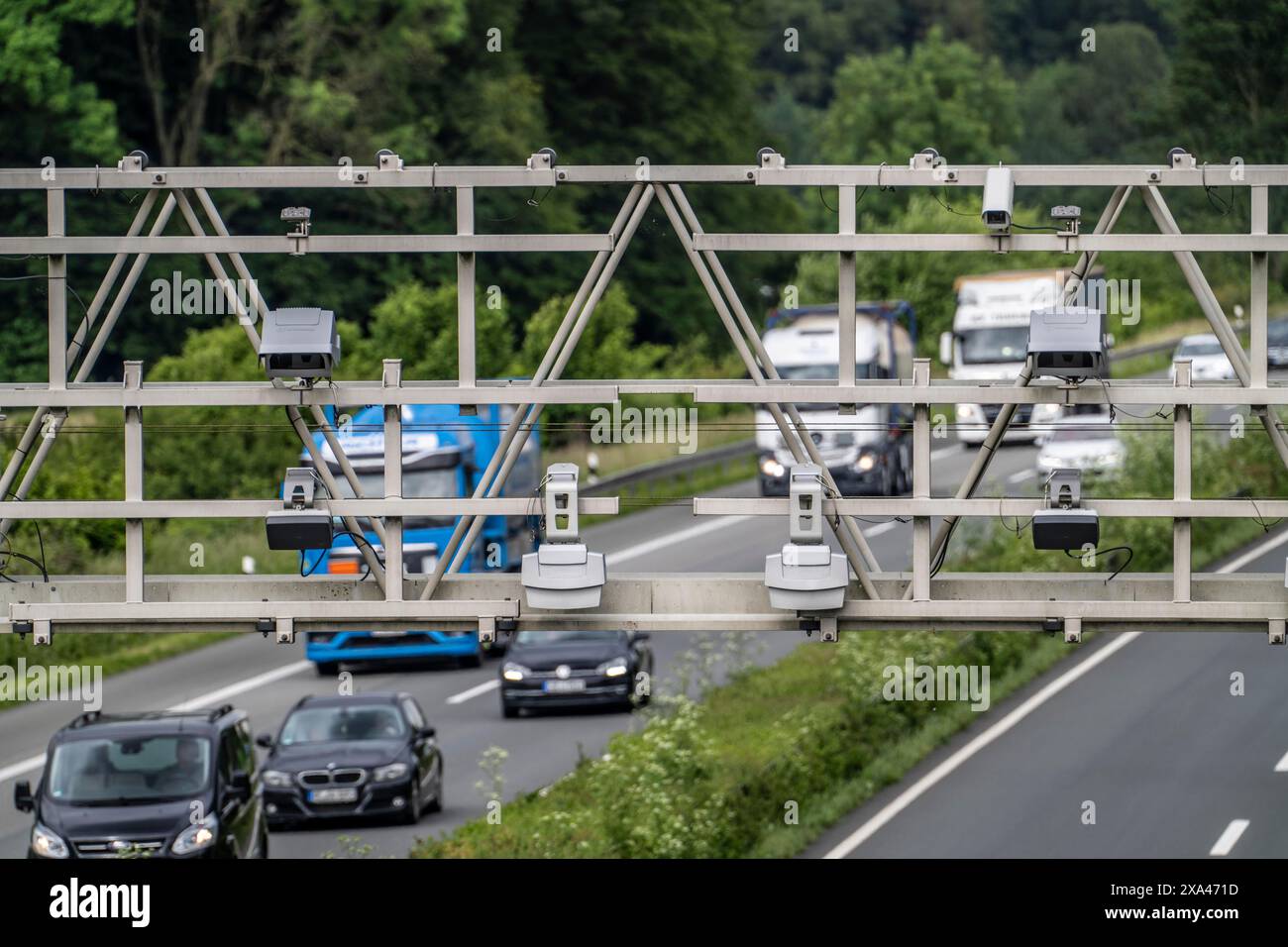 Sensors on a toll bridge, for recording highway tolls, on the A43 ...