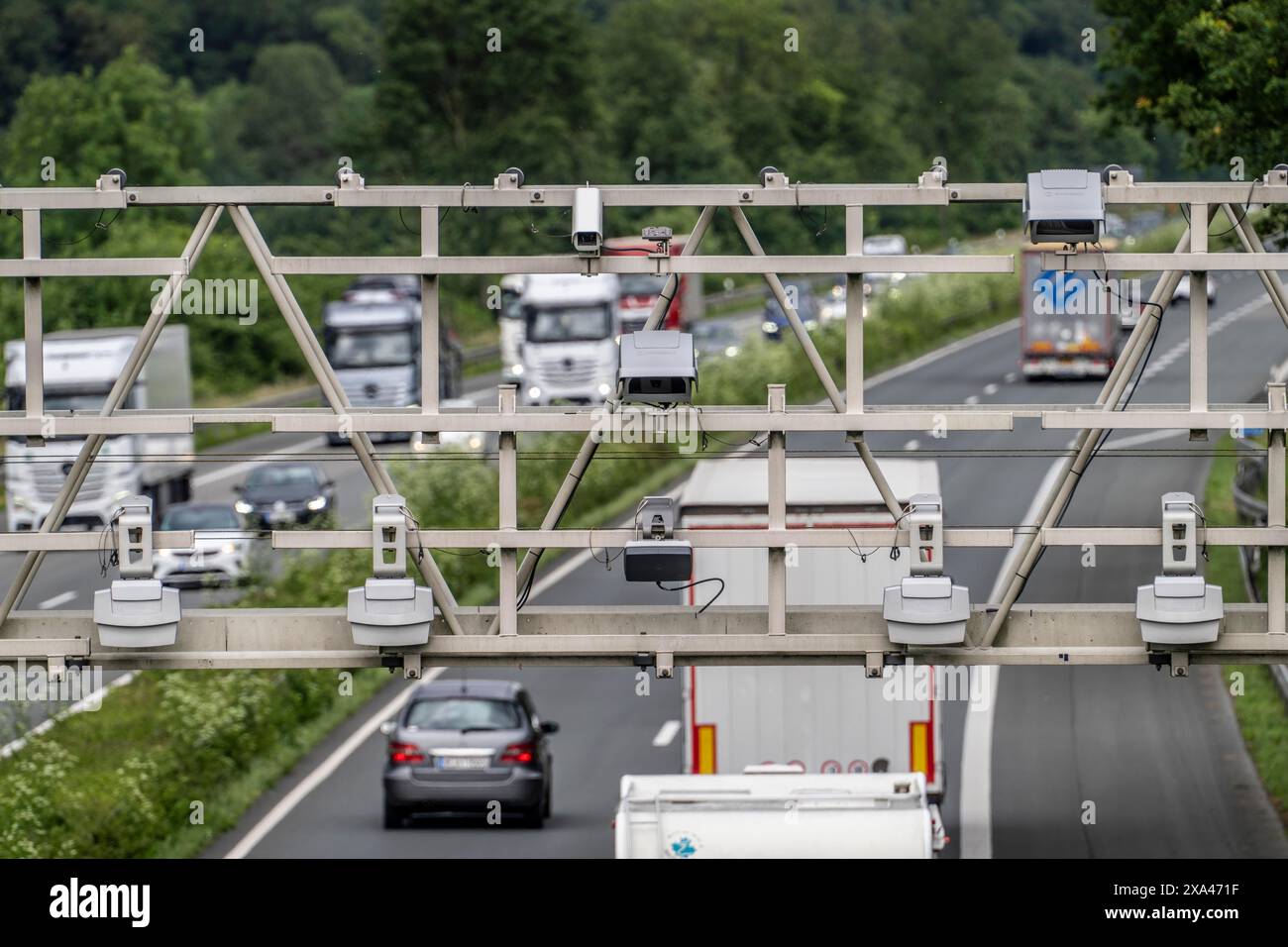 Sensors on a toll bridge, for recording highway tolls, on the A43 ...