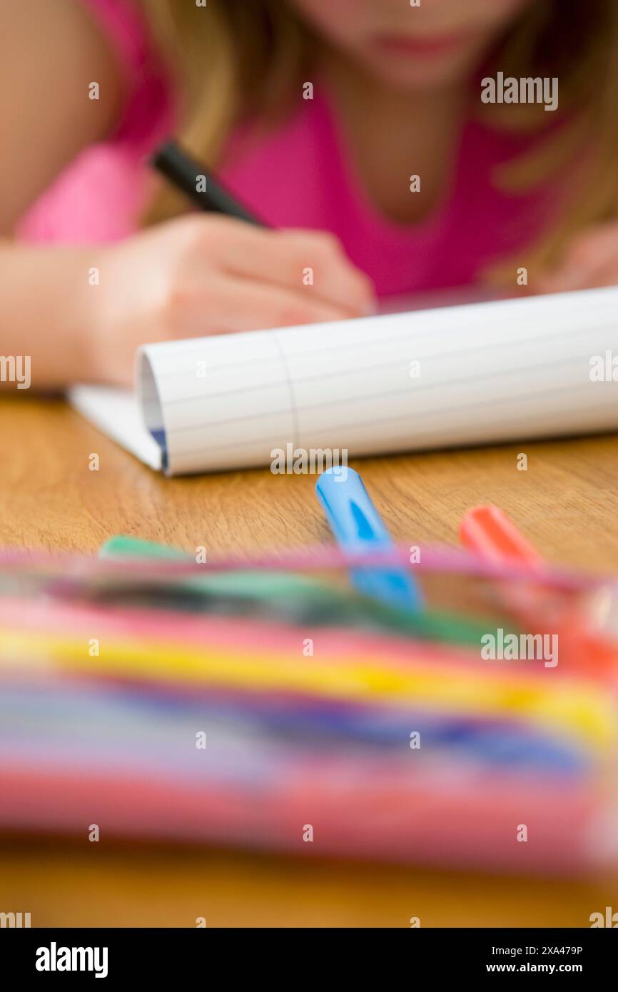 Young Girl Writing Stock Photo - Alamy