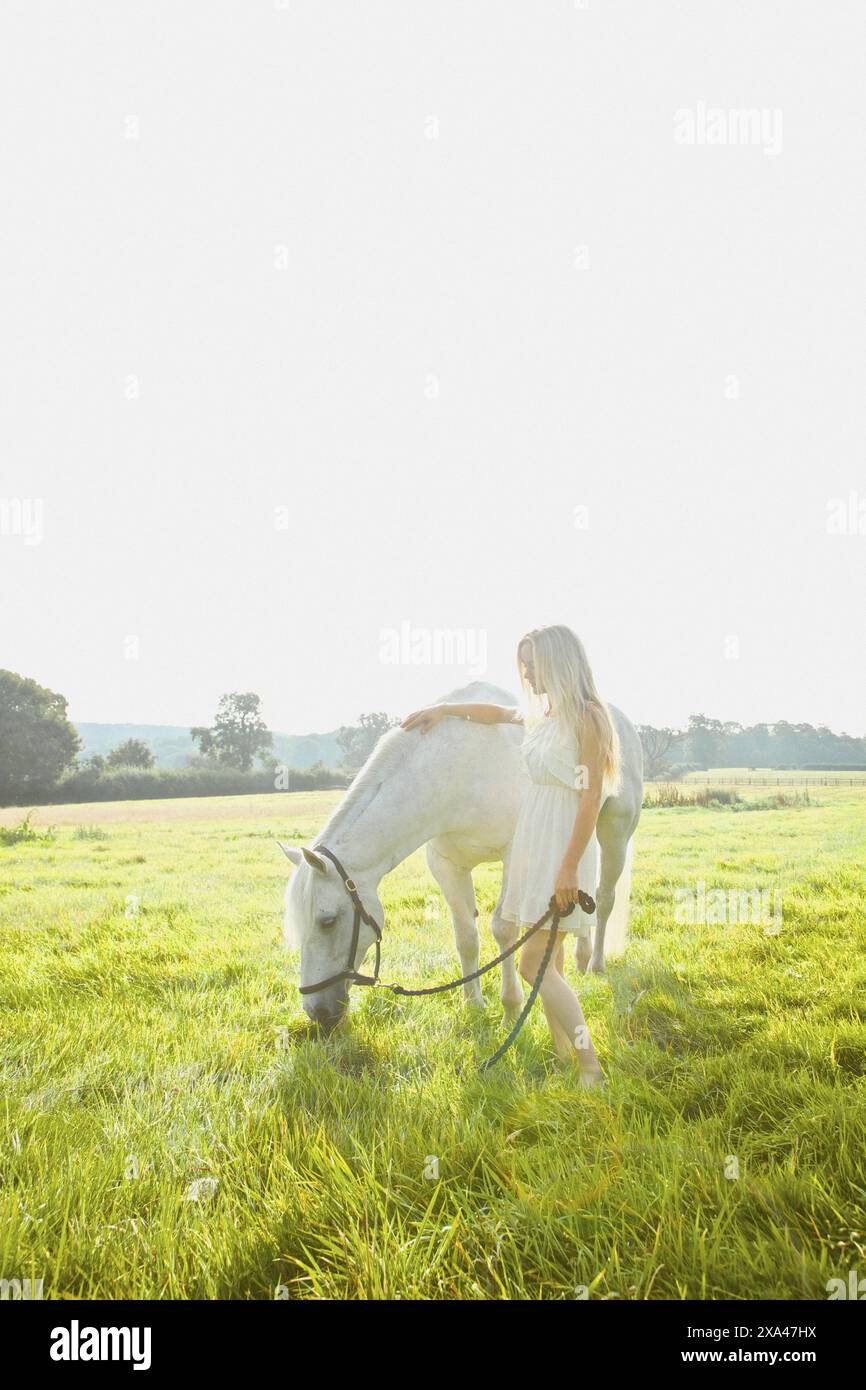 Woman standing grazing horse hi-res stock photography and images - Alamy