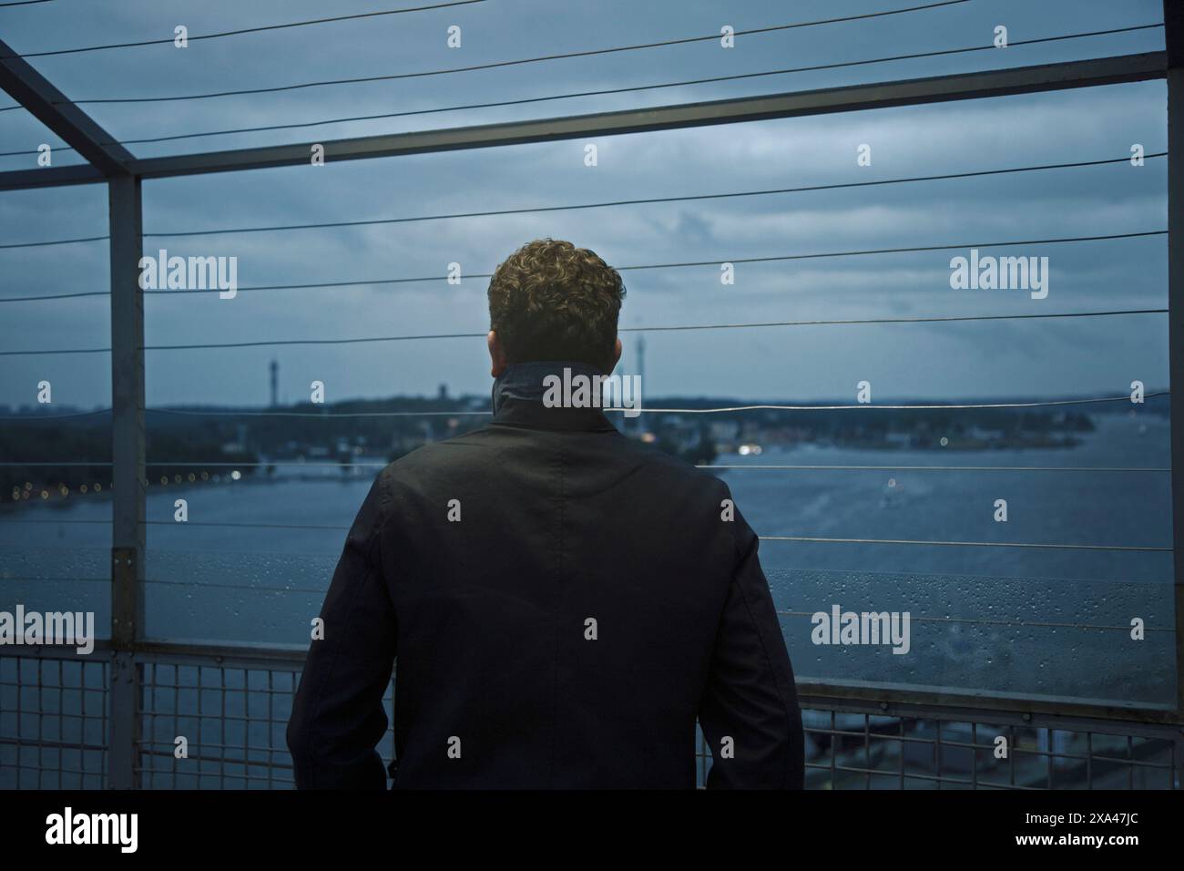 Back View of Man Looking Out from Observation Deck, Stockholm, Sweden ...
