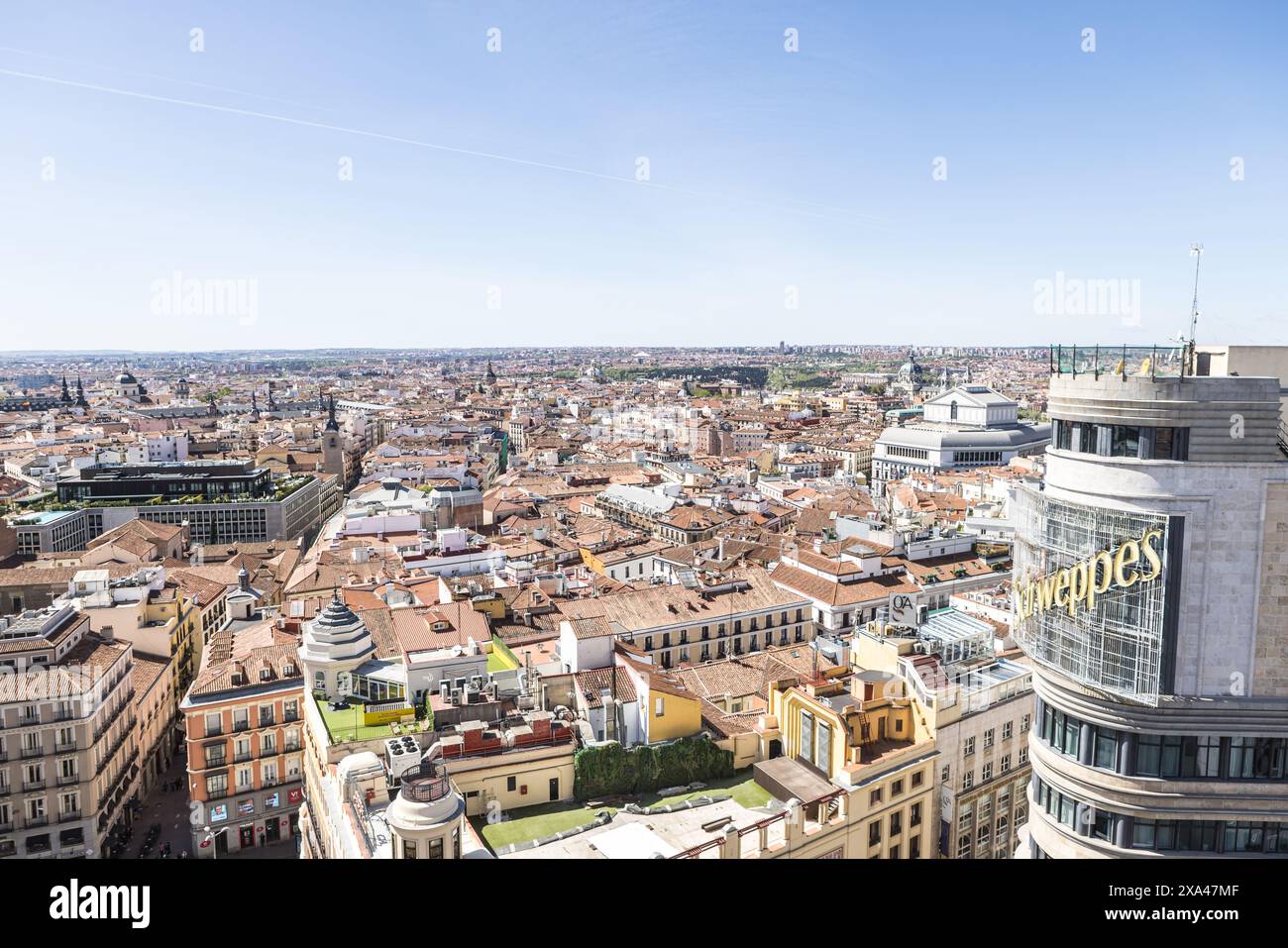 Madrid, SPAIN-April 13, 2023: View from above of the Plaza de Callao in ...