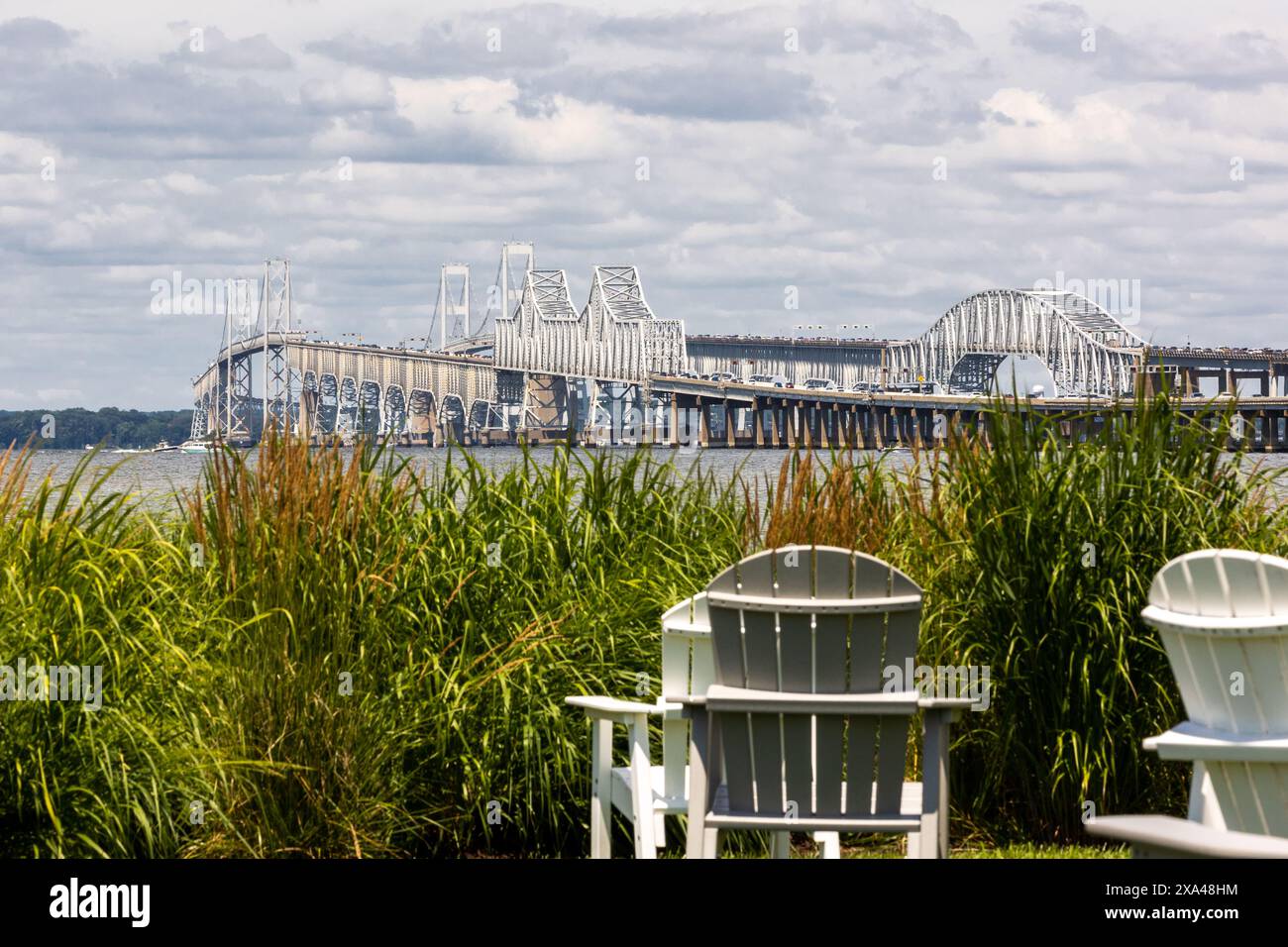 Chesapeake Bay Bridge with Chairs Stock Photo - Alamy