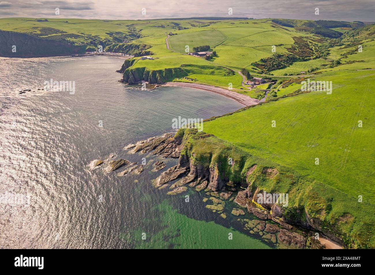 Cullykhan Beach and Bay Aberdeenshire rocky cliffs and view towards ...