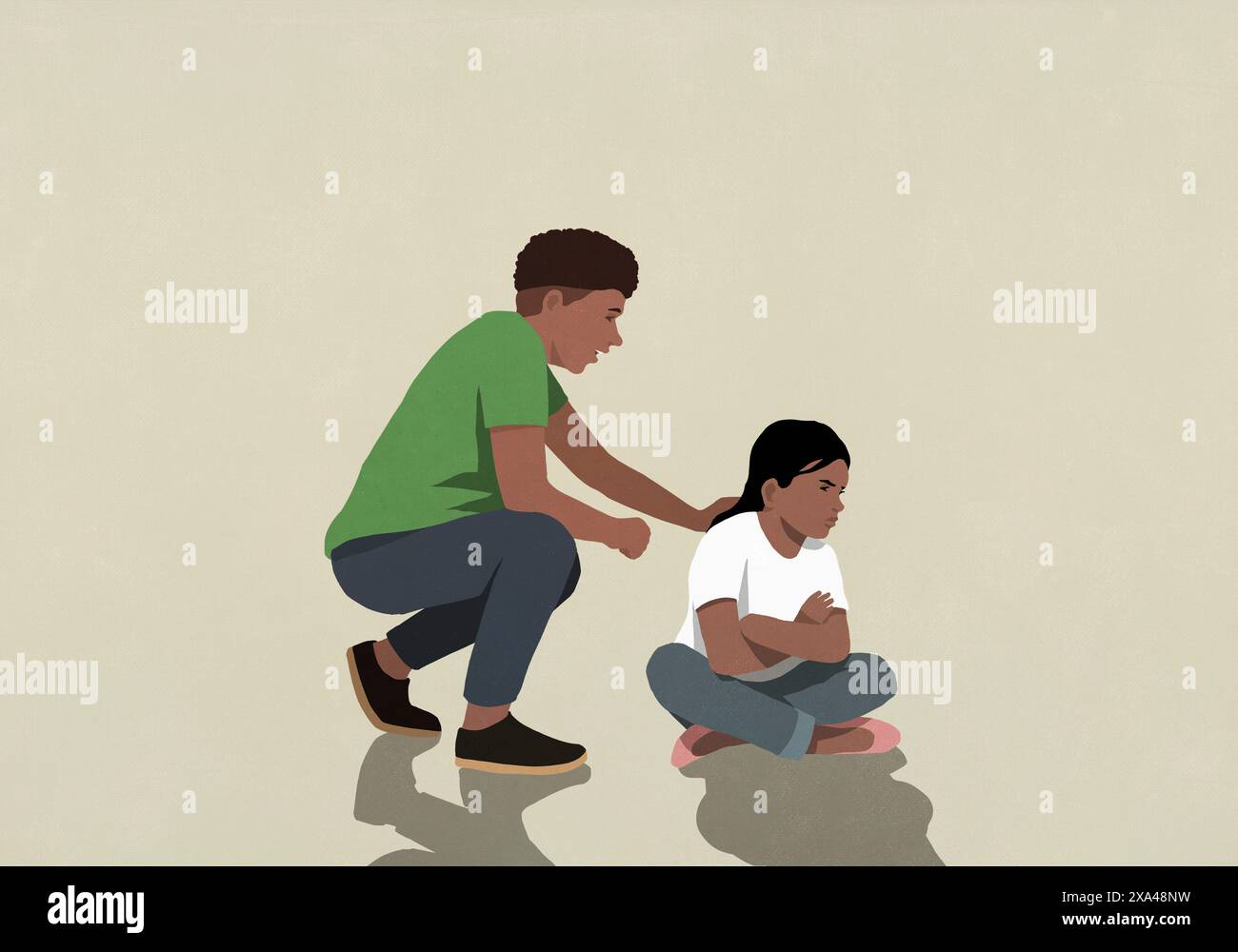 Father comforting angry daughter sitting with arms crossed Stock Photo ...
