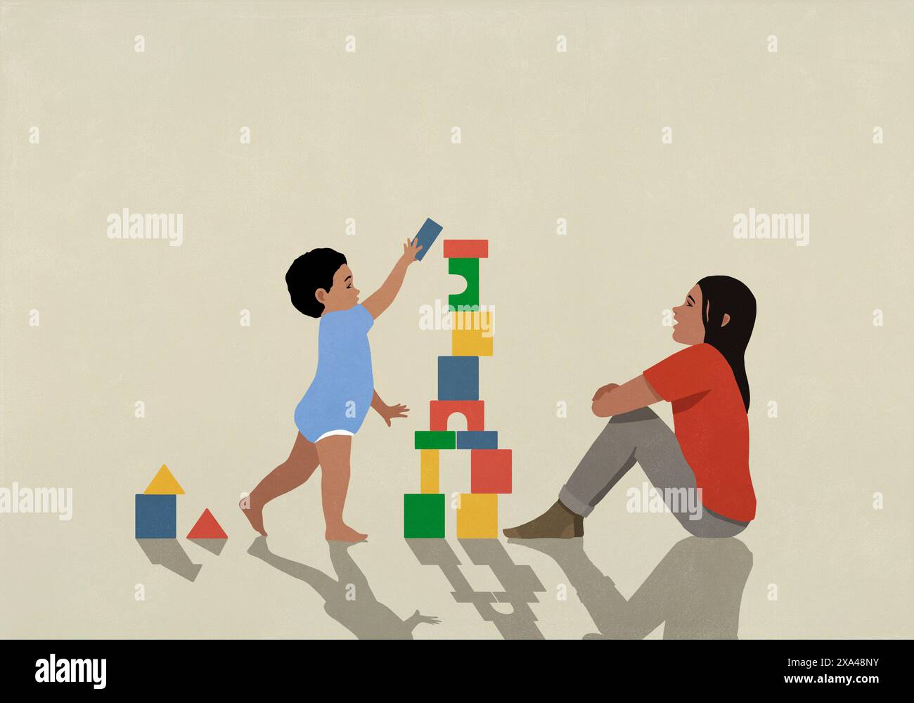 Mother watching baby son playing, stacking toy blocks Stock Photo - Alamy