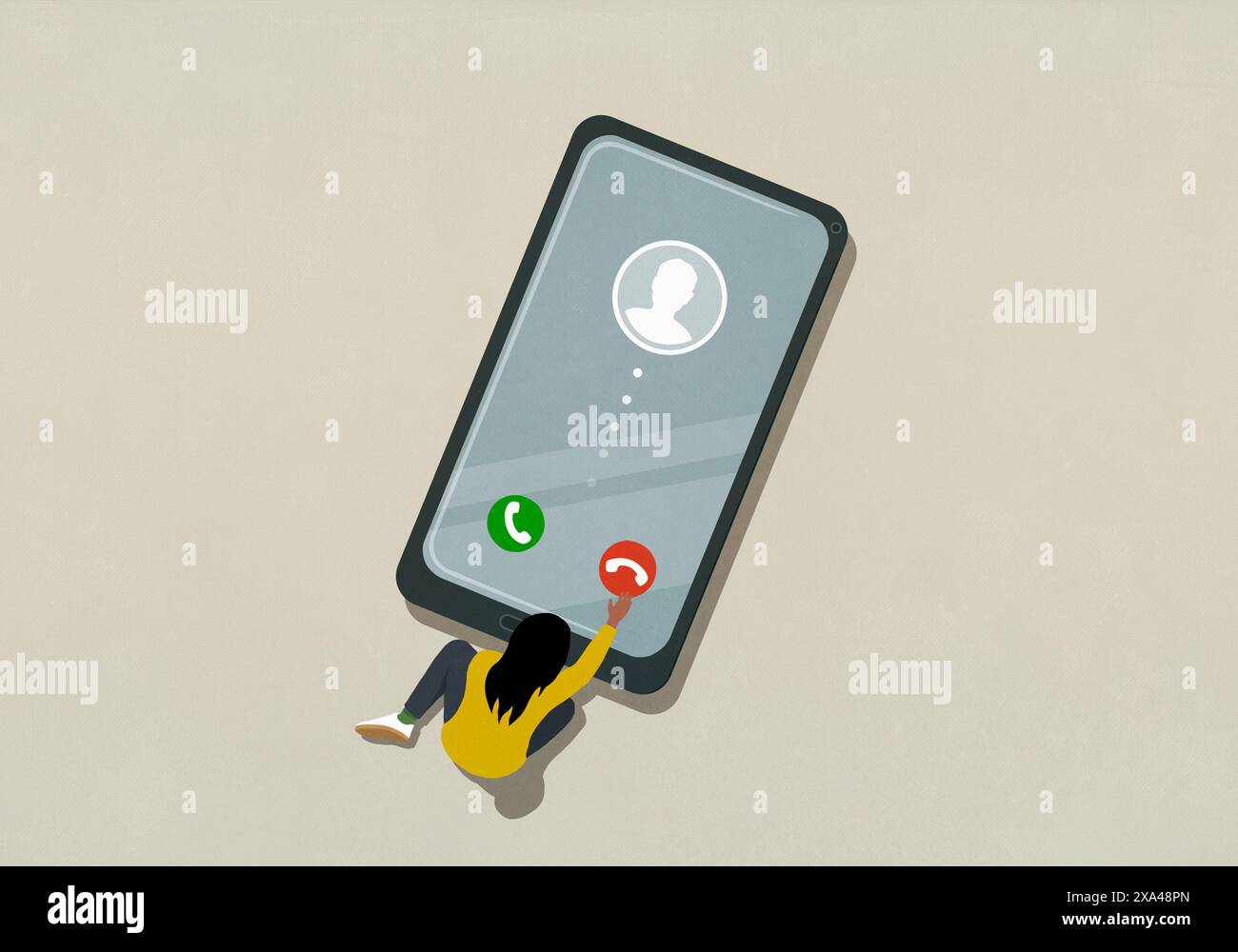 Woman declining incoming phone call on smart phone screen Stock Photo ...