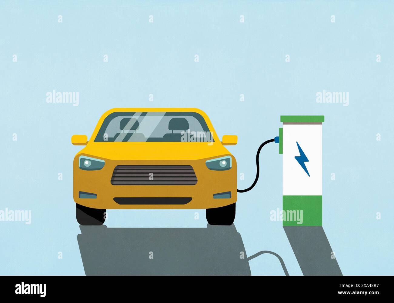 Yellow electric car charging at electric charging station Stock Photo ...