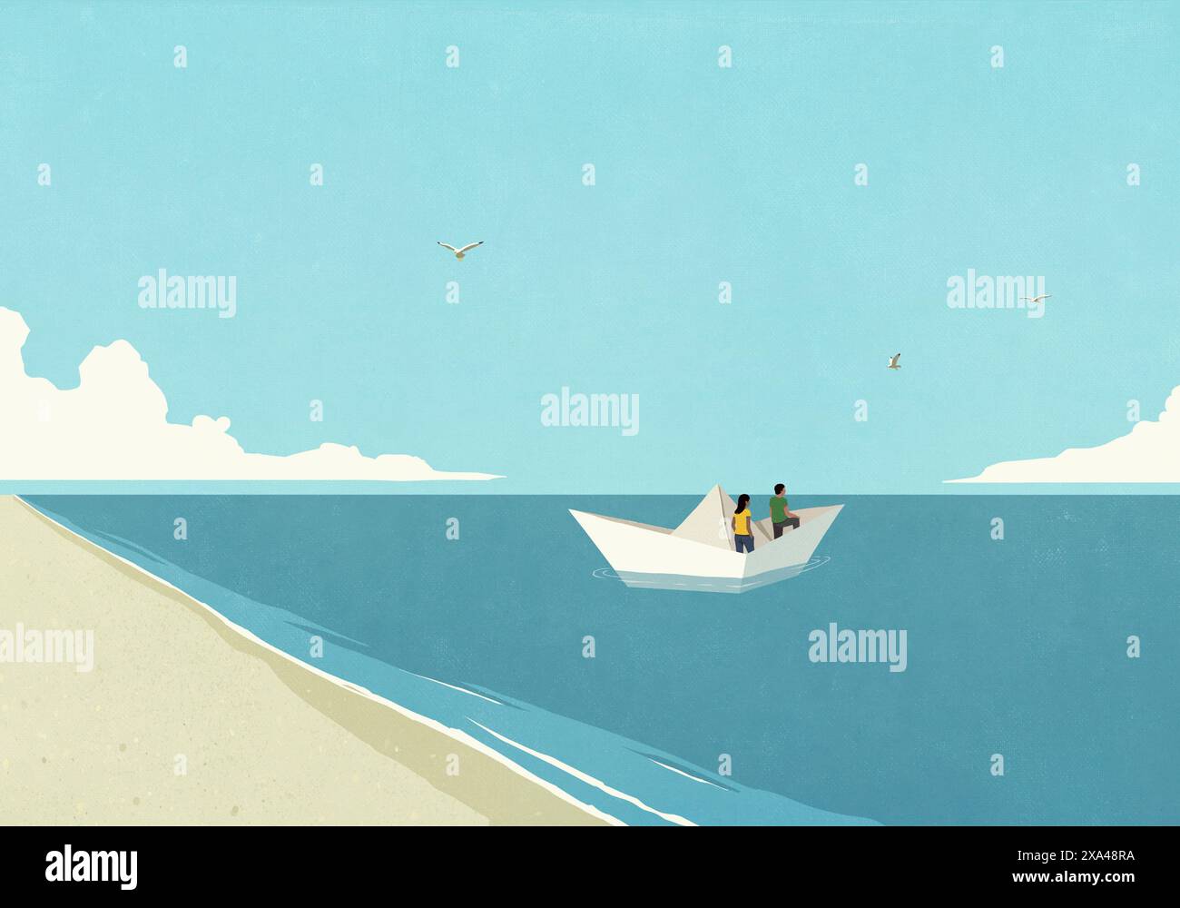 Couple floating in paper boat in ocean Stock Photo - Alamy