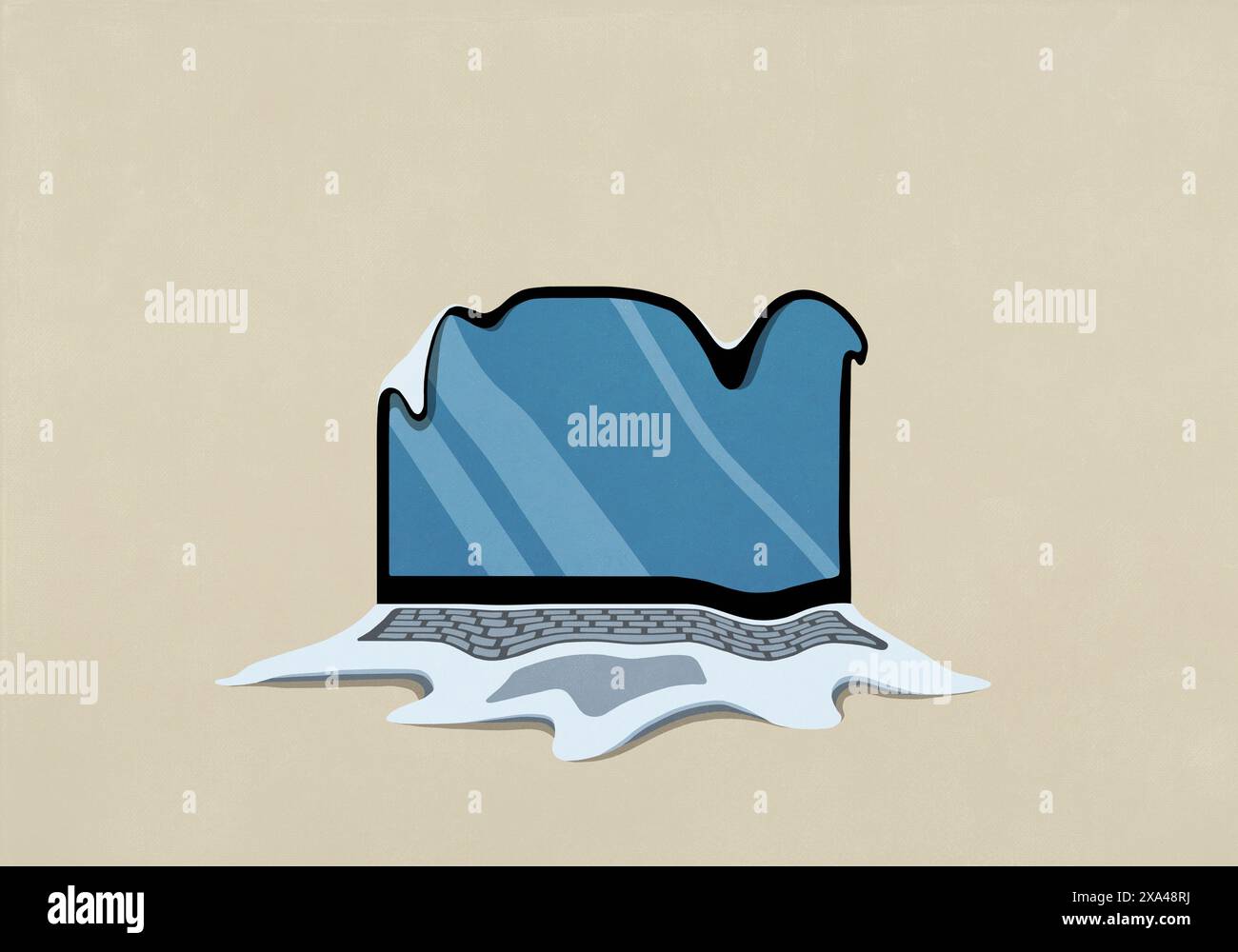 Distorted, melting laptop on beige background Stock Photo - Alamy