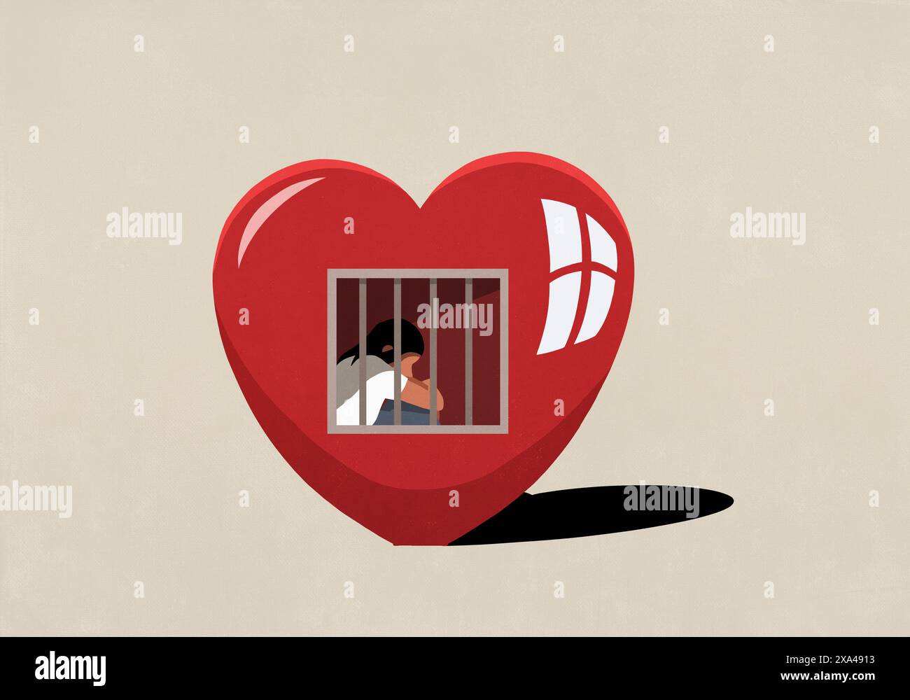 Sad woman sitting behind bars in prison of heart Stock Photo - Alamy