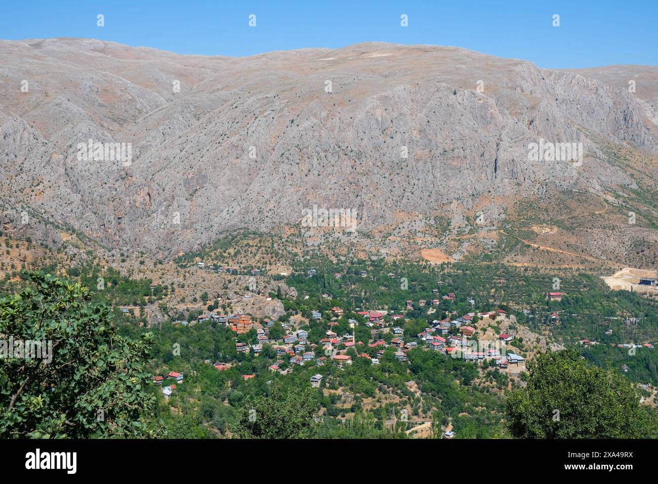 Aerial landscape view of Kemaliye or Egin town, Euphrates River and ...