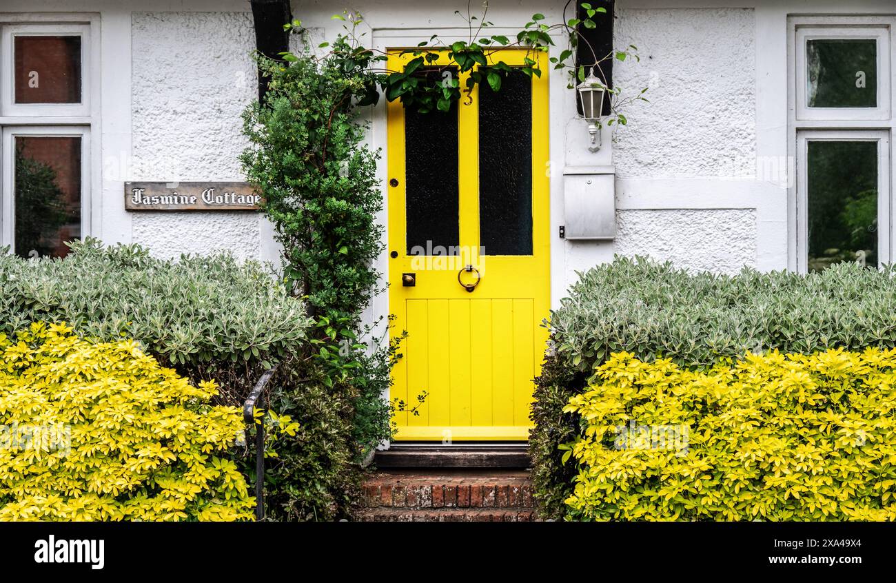 Old cottage in South Harting, West Sussex, with bright yellow front ...