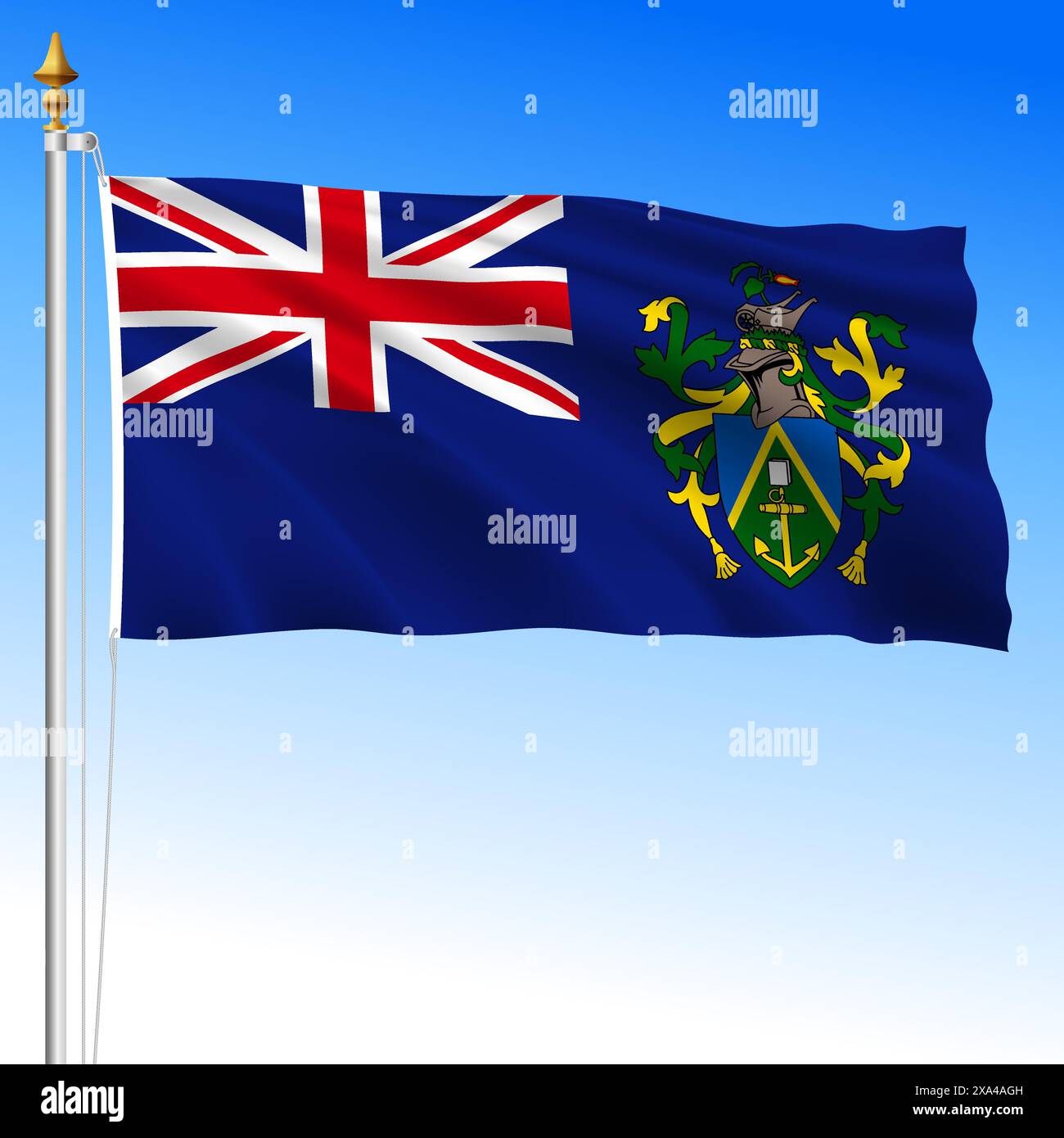 Pitcairn, official national waving flag, british territory, vector ...