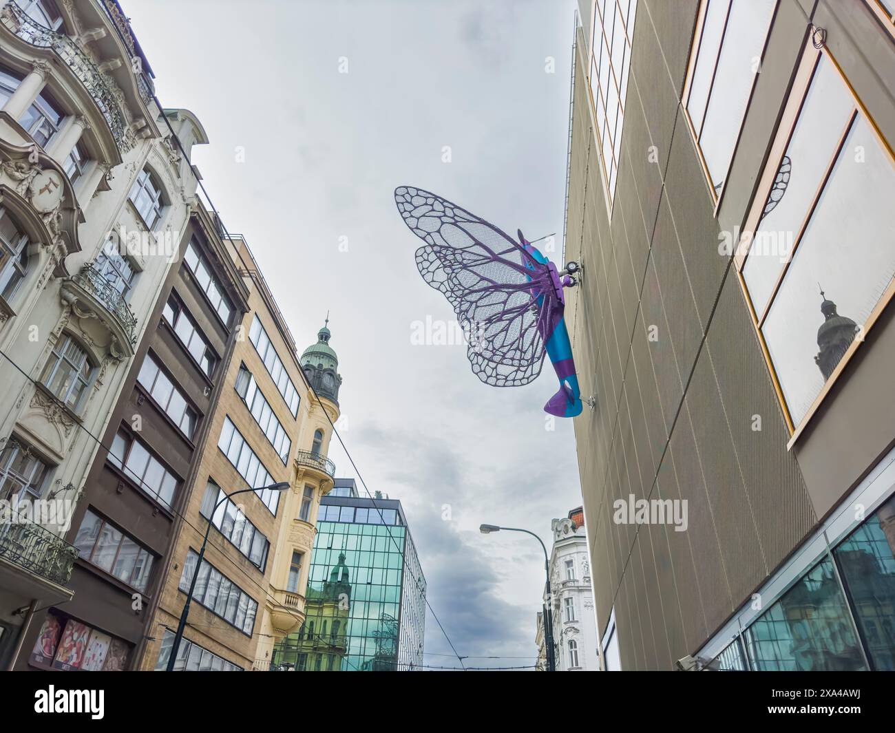 Installation of artworks on the facade of renovated Maj department ...