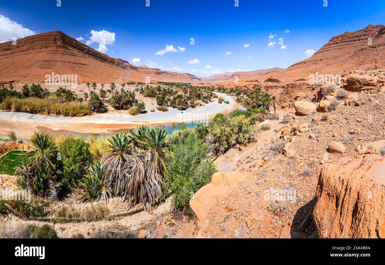 Ziz Valley, Morocco. Beautiful oasis landscape with palm trees in High ...
