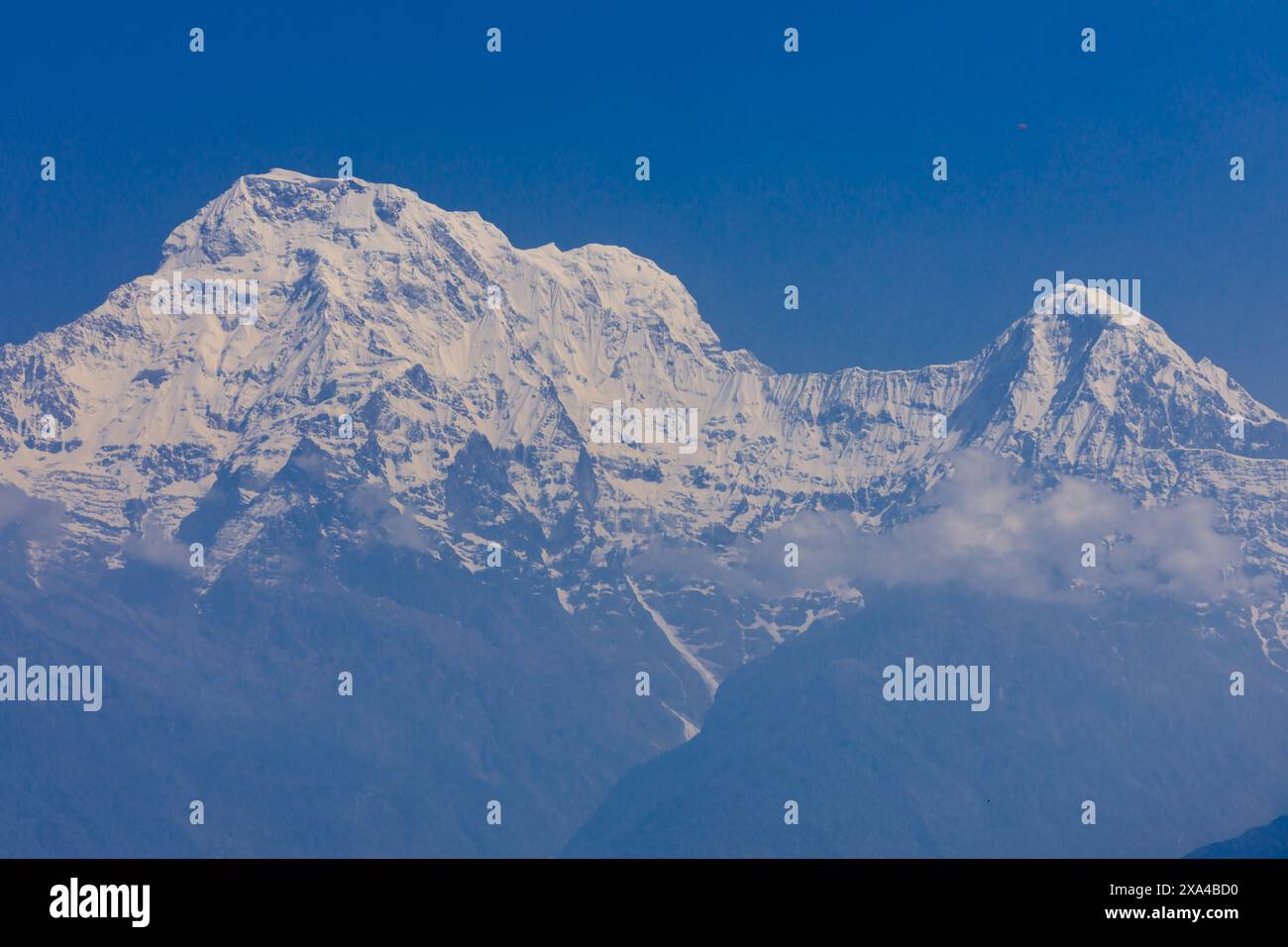 Annapurna South, Mardi Himal and Machapuchare mountain summits snow ...