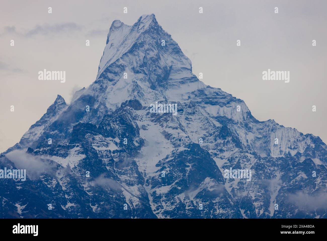 Annapurna South, Mardi Himal and Machapuchare mountain summits snow ...