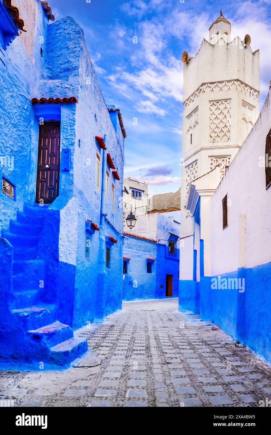 Chefchaouen, Morocco. Blue street and painted walls, North Africa ...