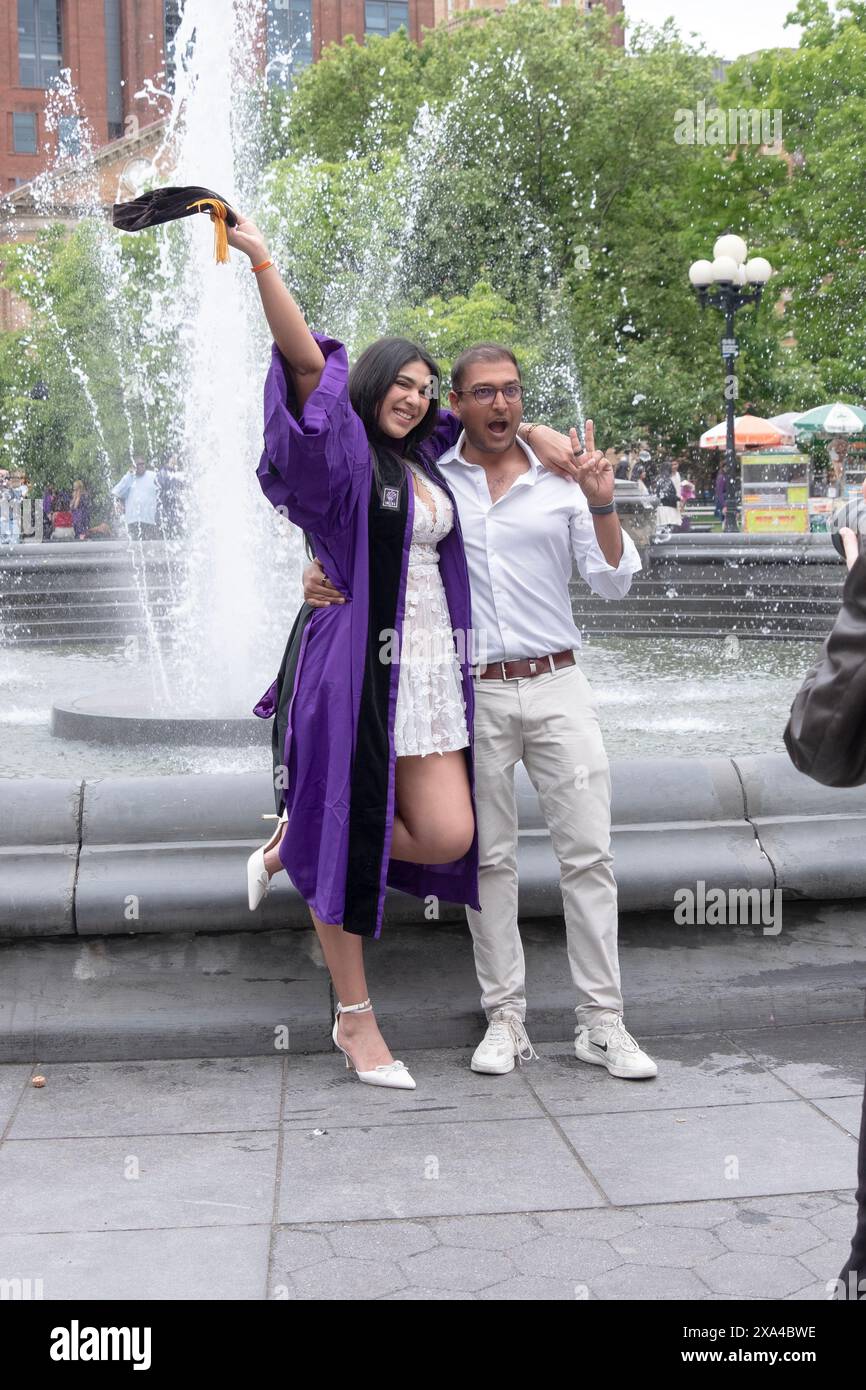 A happy father & daughter at NYU 2024 graduation, she for finishing and ...