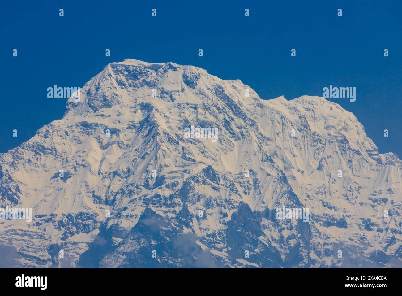 Annapurna South, Mardi Himal and Machapuchare mountain summits snow ...
