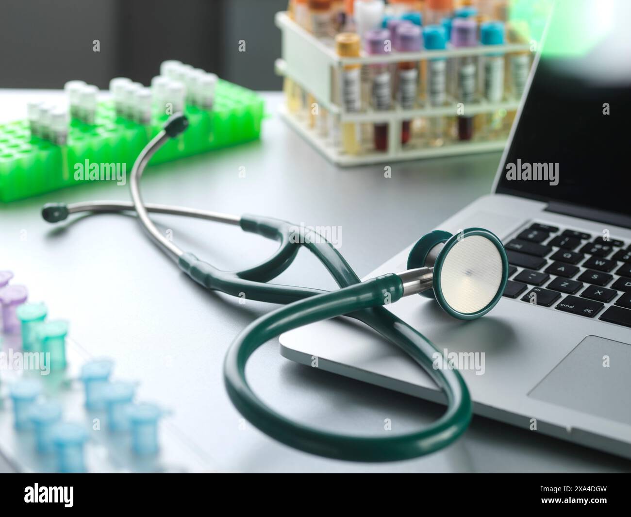 Health Check, Doctors desk during health screening appointment Stock ...