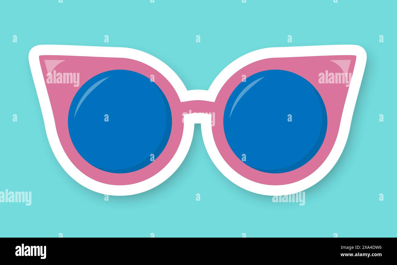 Pink sunglasses with blue lenses on a transparent background. A sticker ...