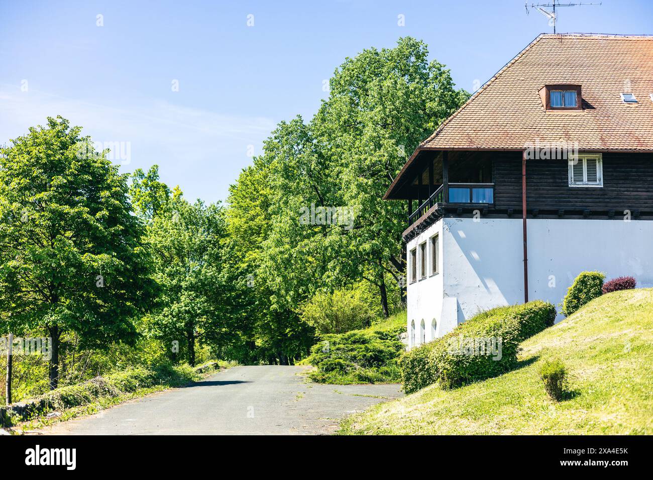 Old villa above the old village of Kumrovec, small town in northern ...