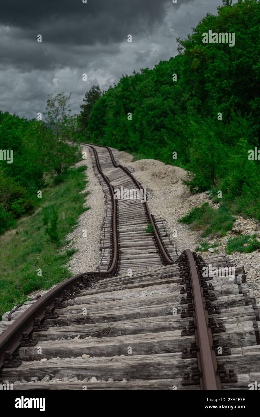 Pijana pruga or drunk railway in Istria, Croatia. A stretch of ...