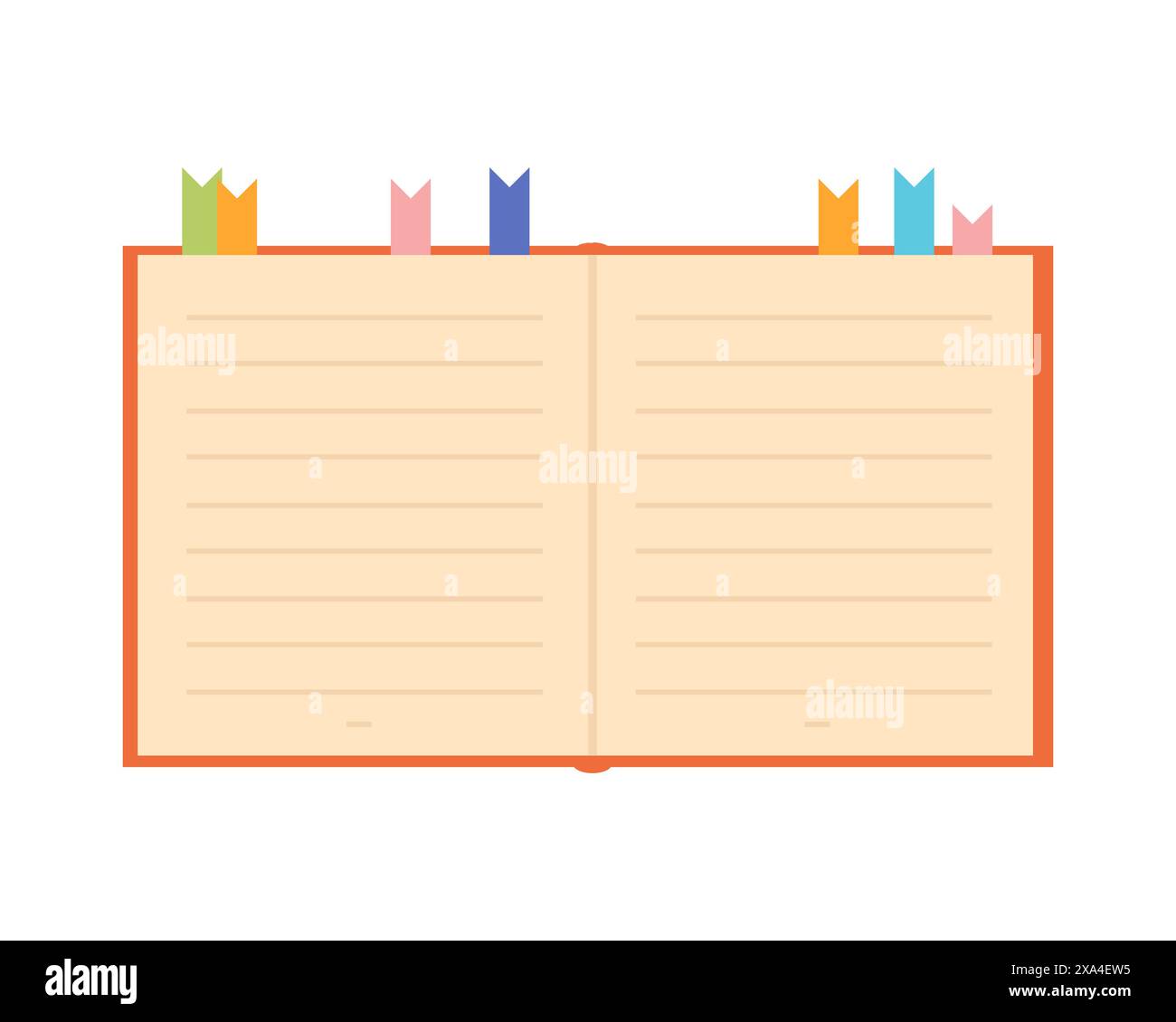 Open paper book, notebook with bookmarks for reading and studying ...