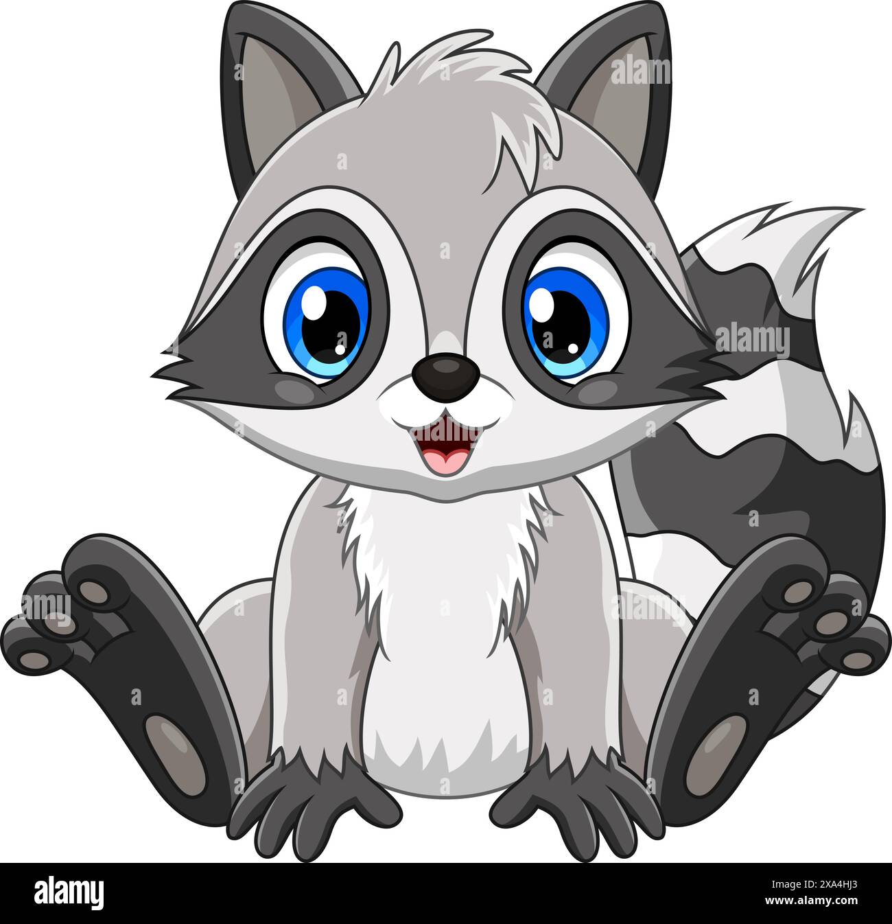 Cartoon cute baby raccoon sitting isolated on white background Stock ...