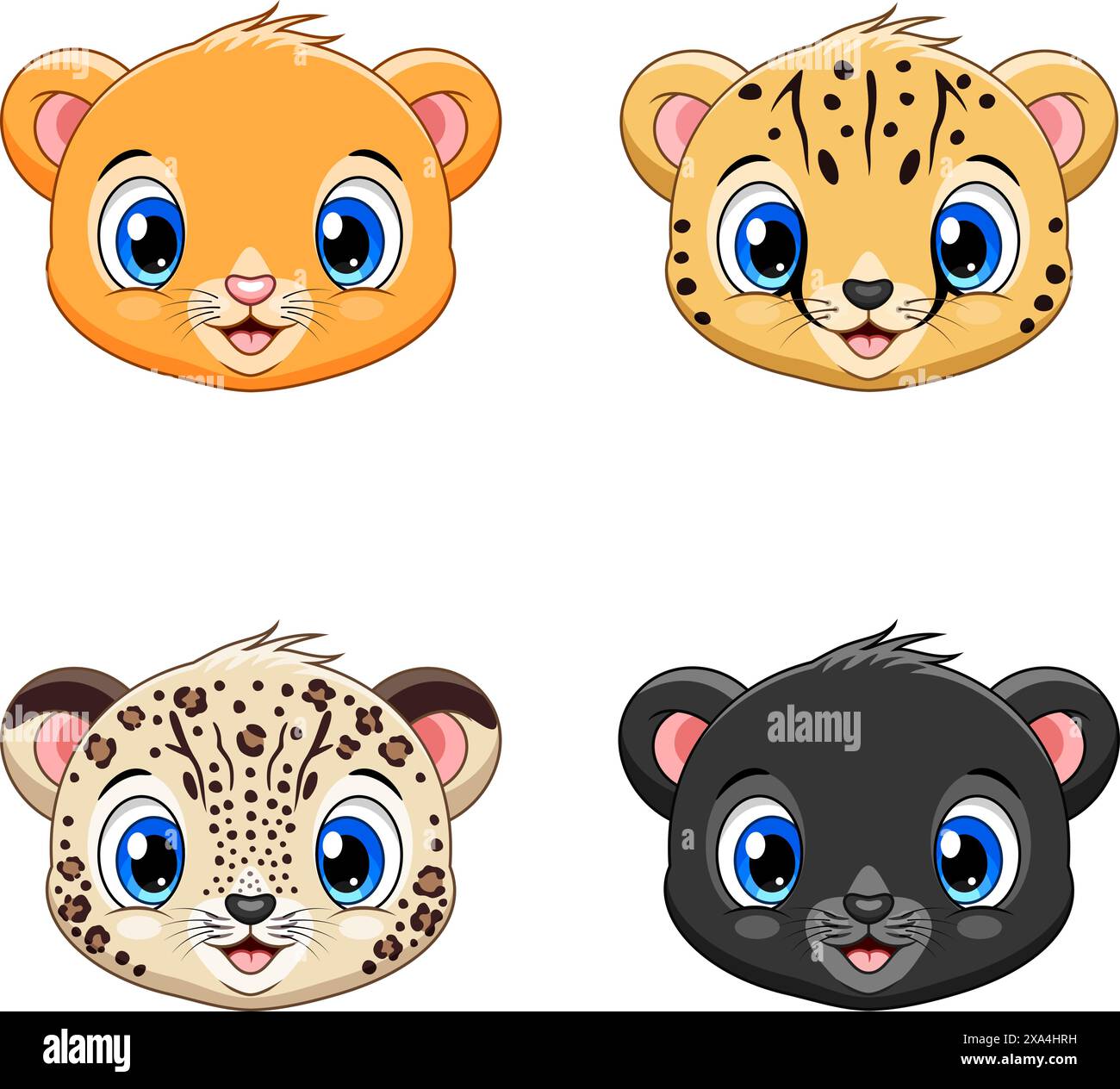 Cute animal face collection set. Lion, Tiger, Leopard and Jaguar Stock ...