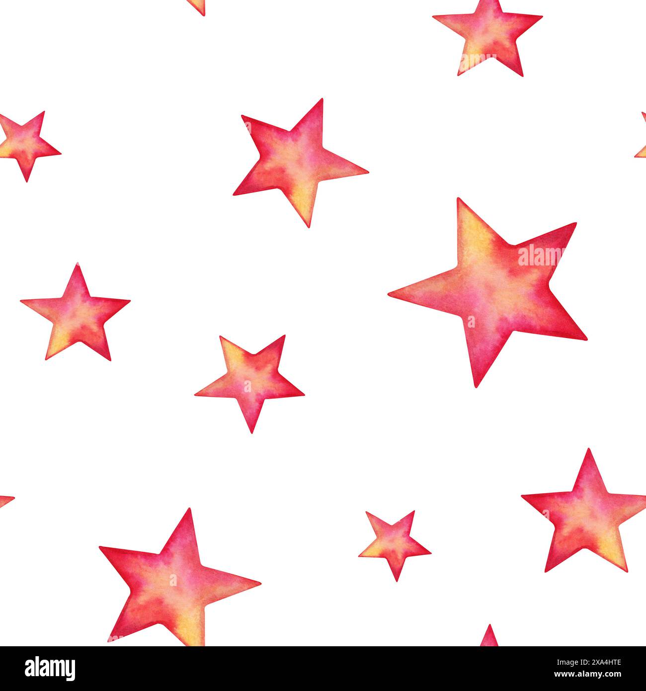 Star shapes in red and yellow colors seamless pattern. Hand drawn ...