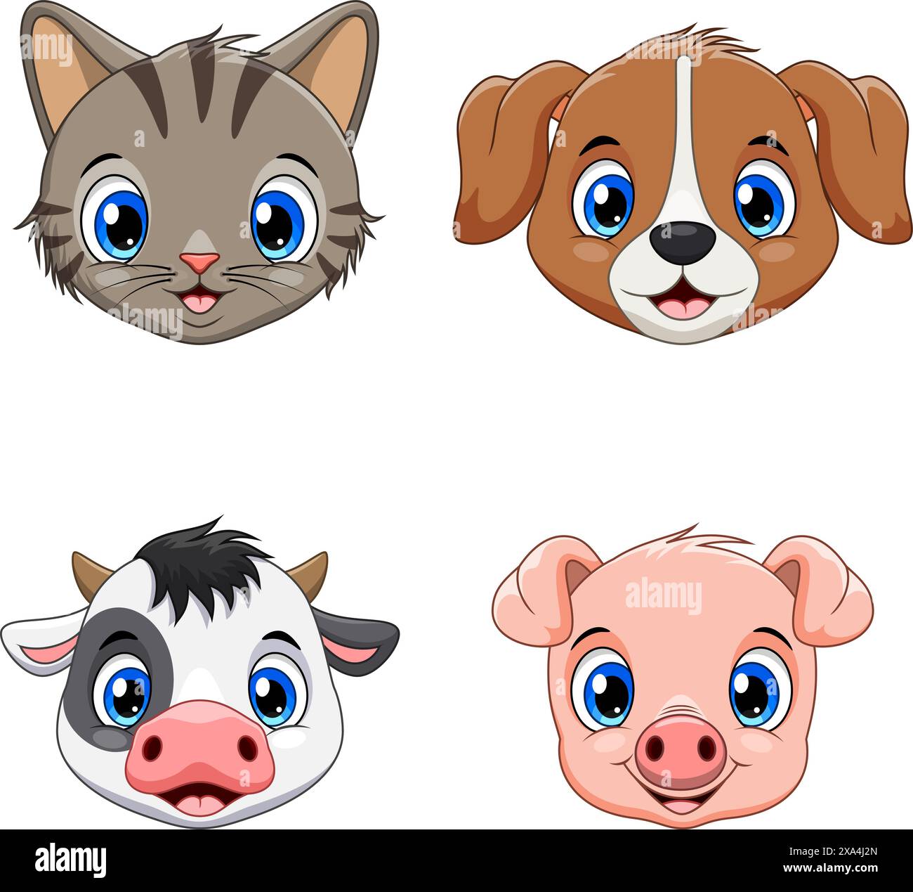 Cute animal face collection set . Cat, dog, Cow and Pig Stock Vector ...