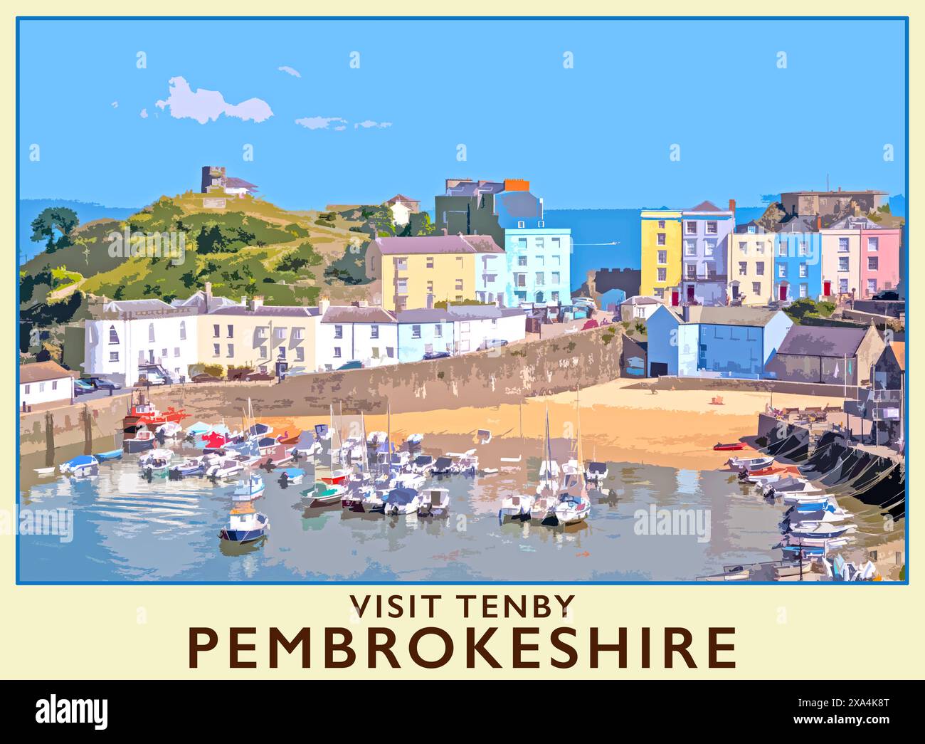 Travel style poster taken from a photograph of Tenby, Pembrokeshire ...
