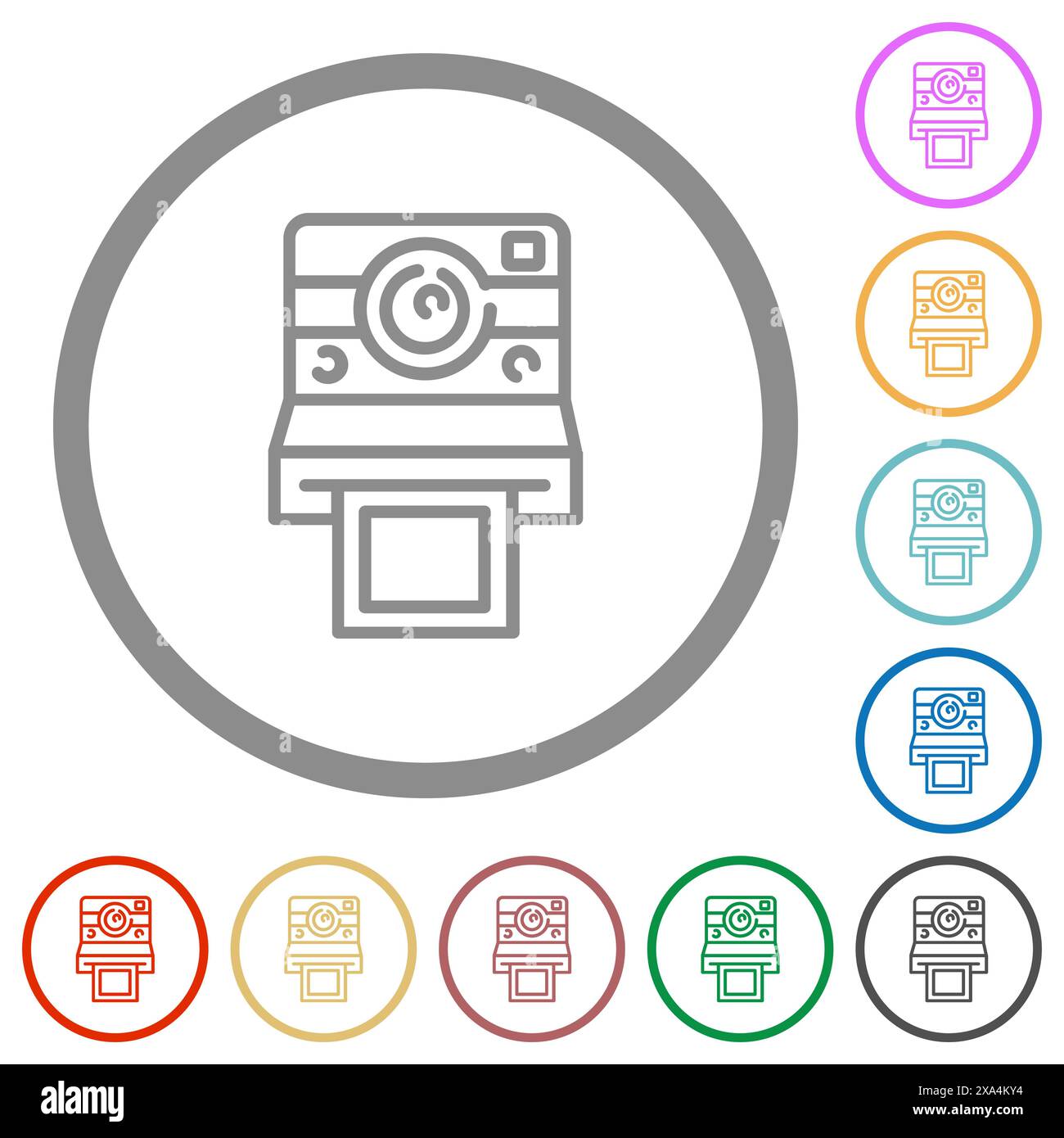 Polaroid camera outline flat color icons in round outlines on white ...