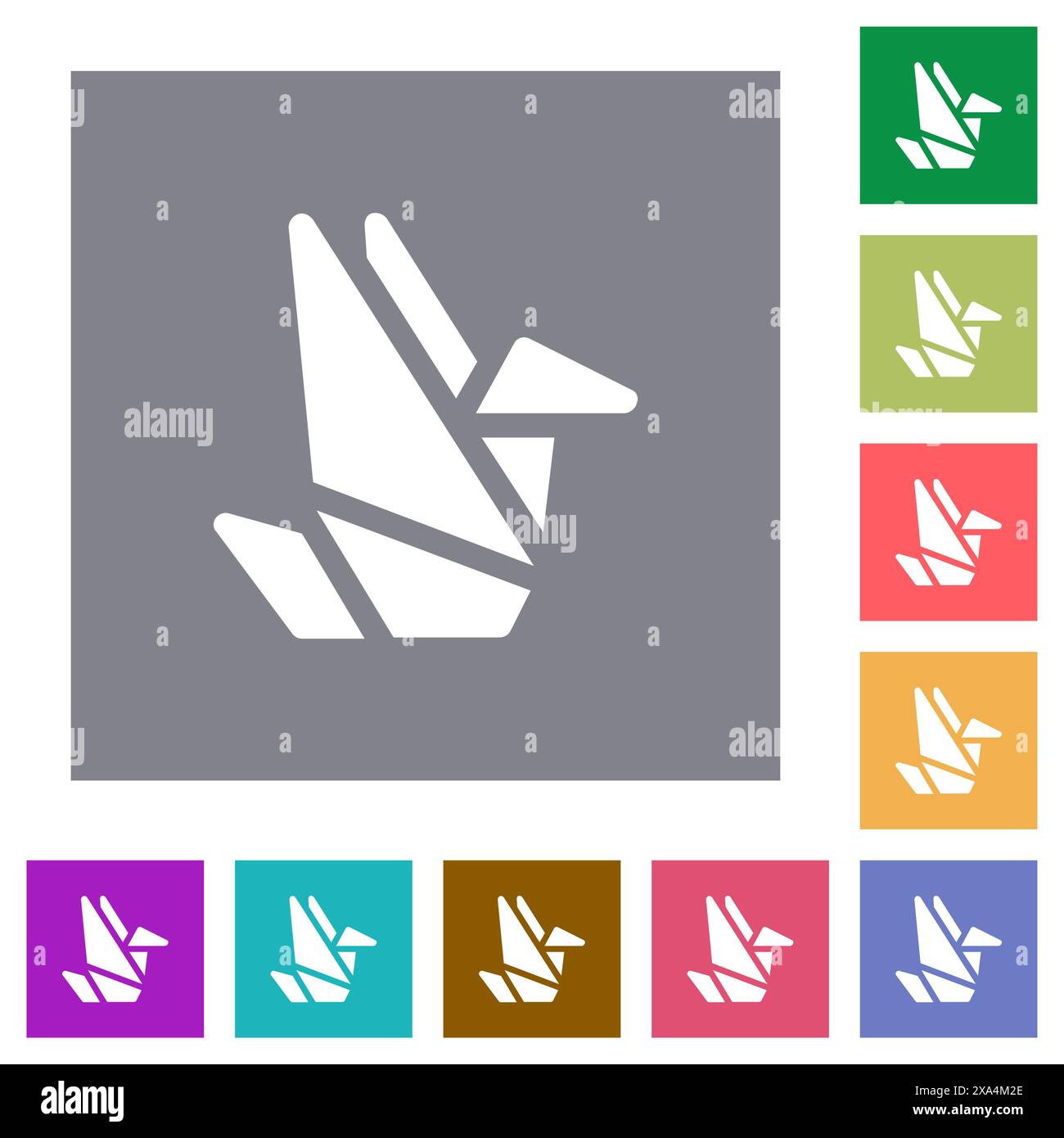 Origami solid flat icons on simple color square backgrounds Stock ...
