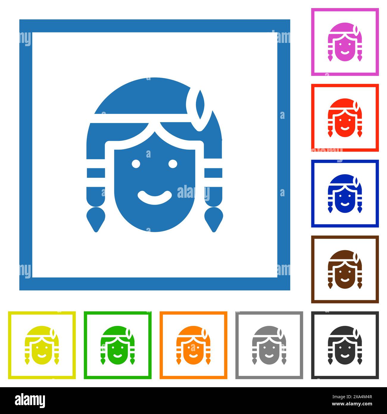 Native american avatar solid flat color icons in square frames on white background Stock Vector ...