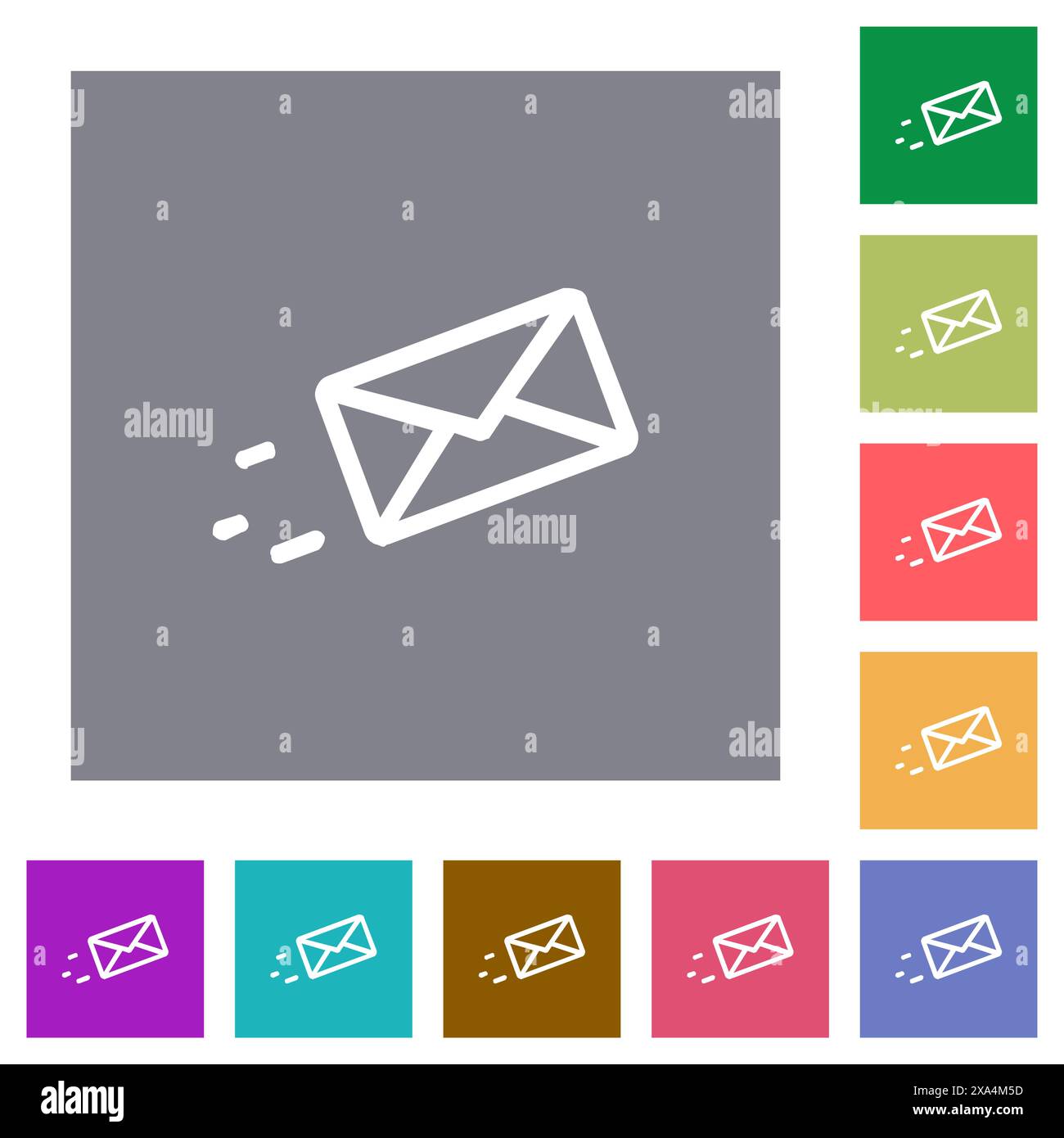 Mail sent outline flat icons on simple color square backgrounds Stock ...