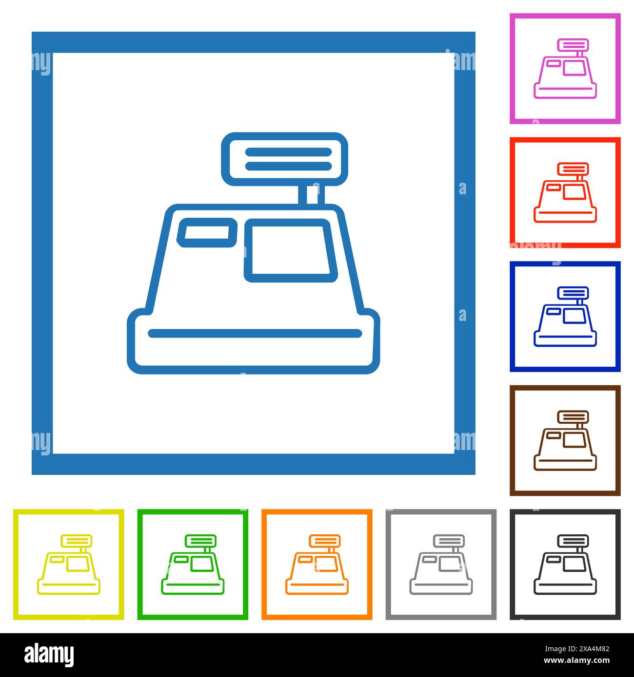 Cash register outline flat color icons in square frames on white ...