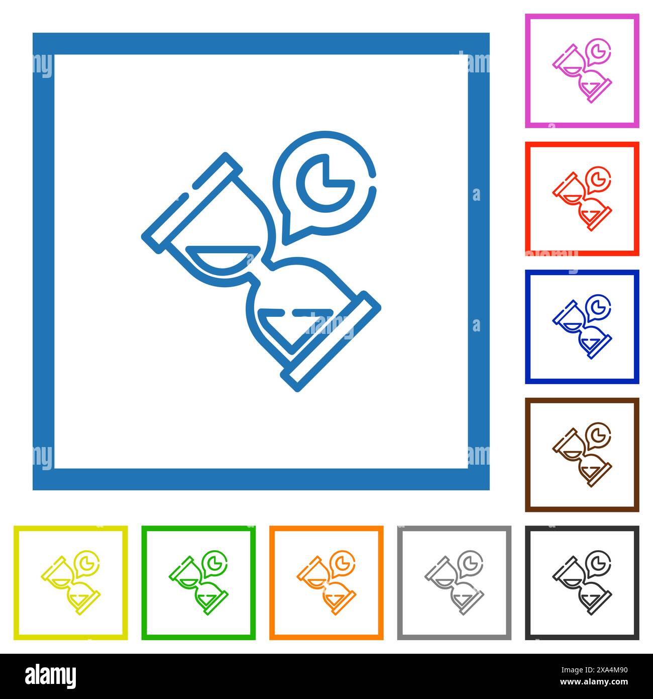 Hourglass timer outline flat color icons in square frames on white ...