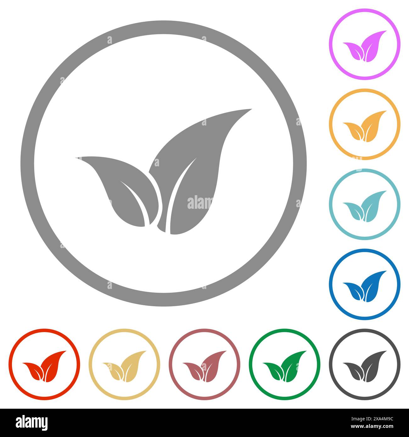 Leaves solid flat color icons in round outlines on white background ...