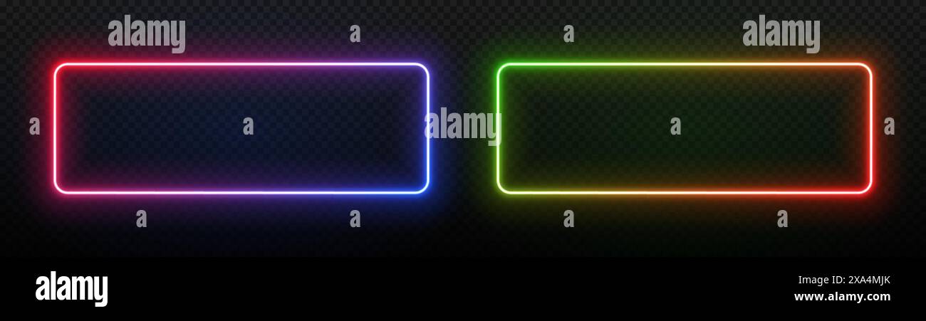 Neon rectangle frame. Border with laser light. Led glow of geometric ...