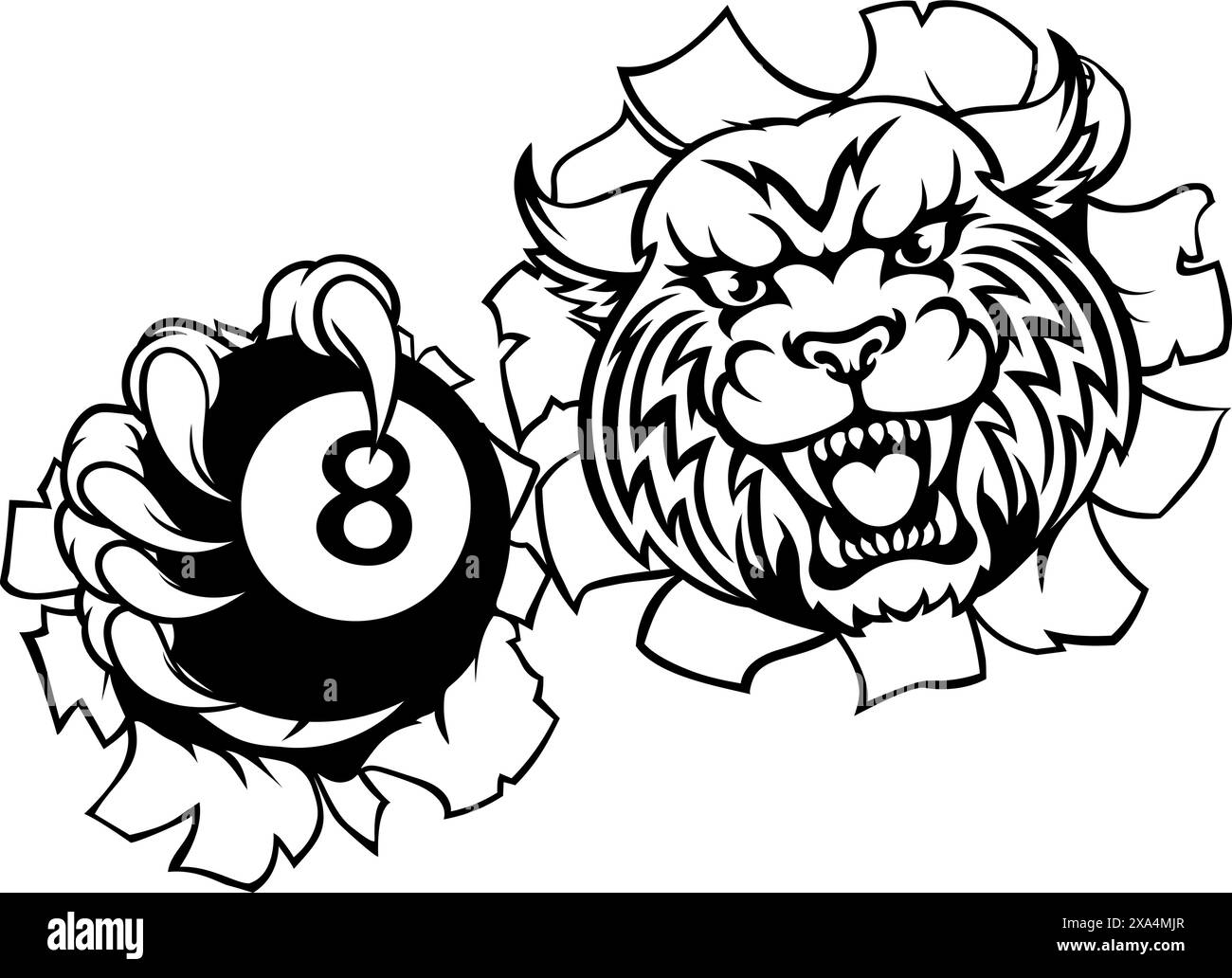 Wildcat Angry Pool 8 Ball Billiards Mascot Cartoon Stock Vector Image ...