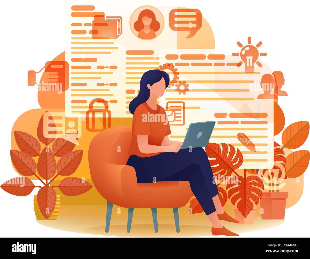 Woman Laptop Remote Working Internet Cartoon Stock Vector Image & Art ...