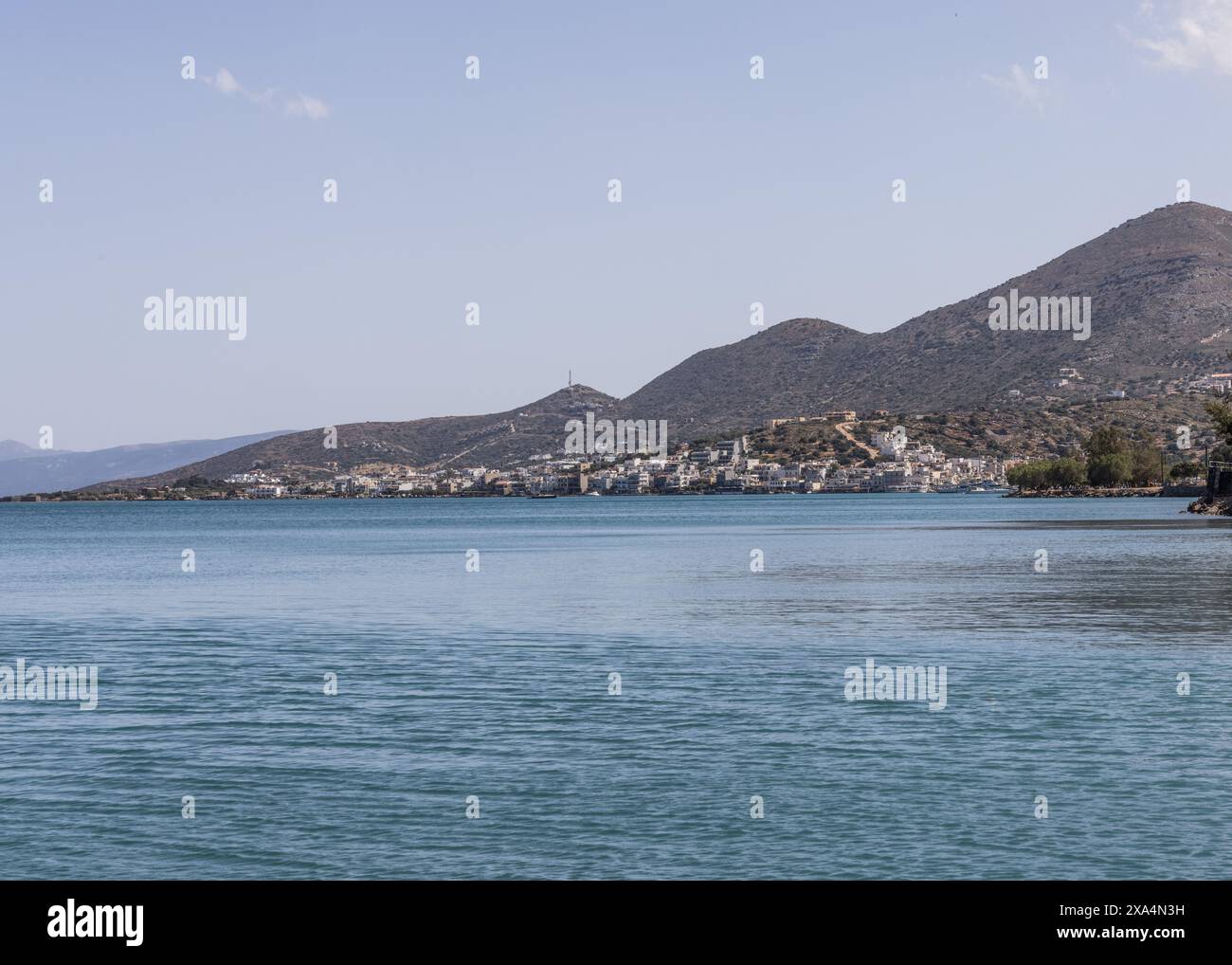 The town of Elounda in northern Crete, seen from near Plaka Stock Photo ...